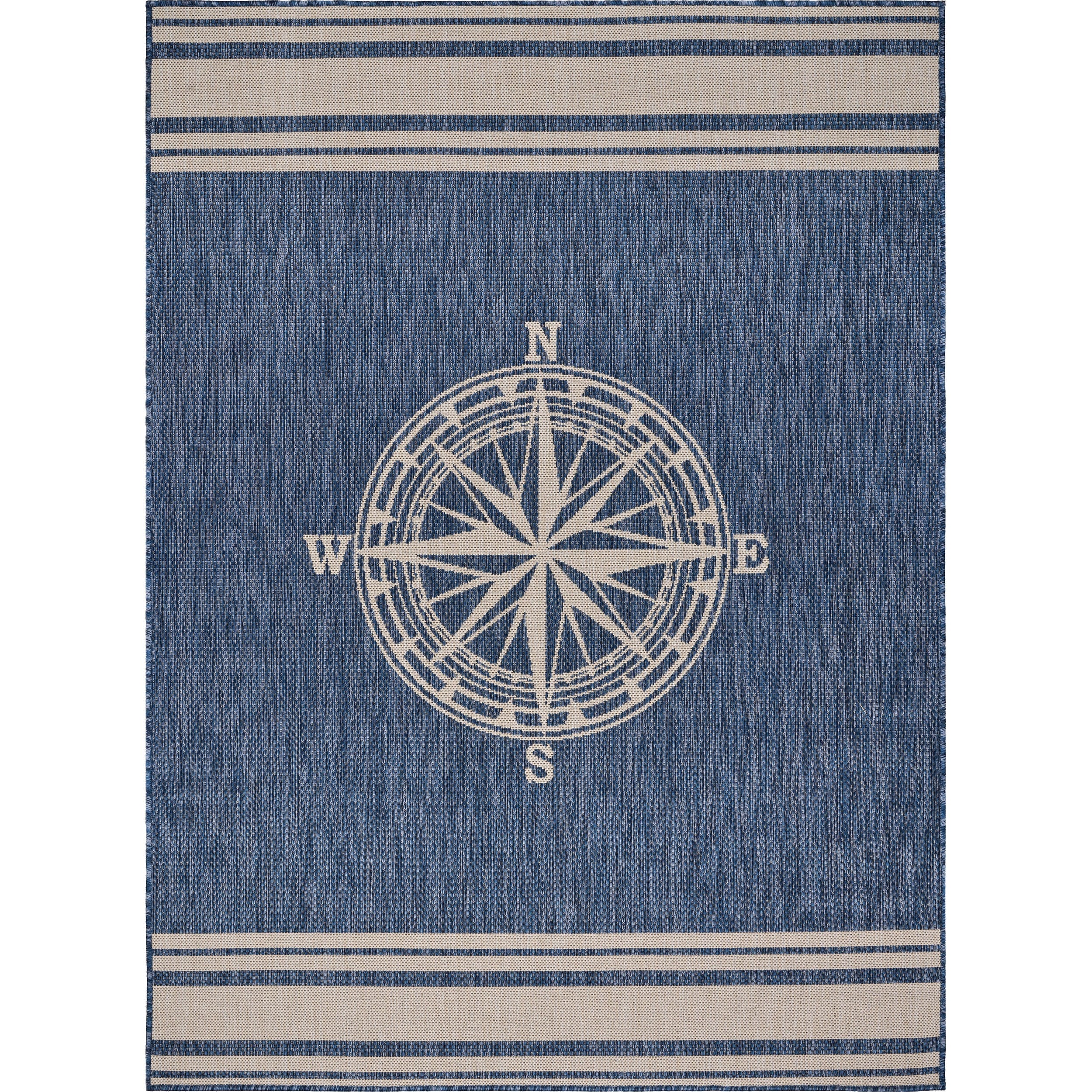 SEADE-81871 Modern/Contemporary Machine Made Navy/White Poly Blend Ind ...